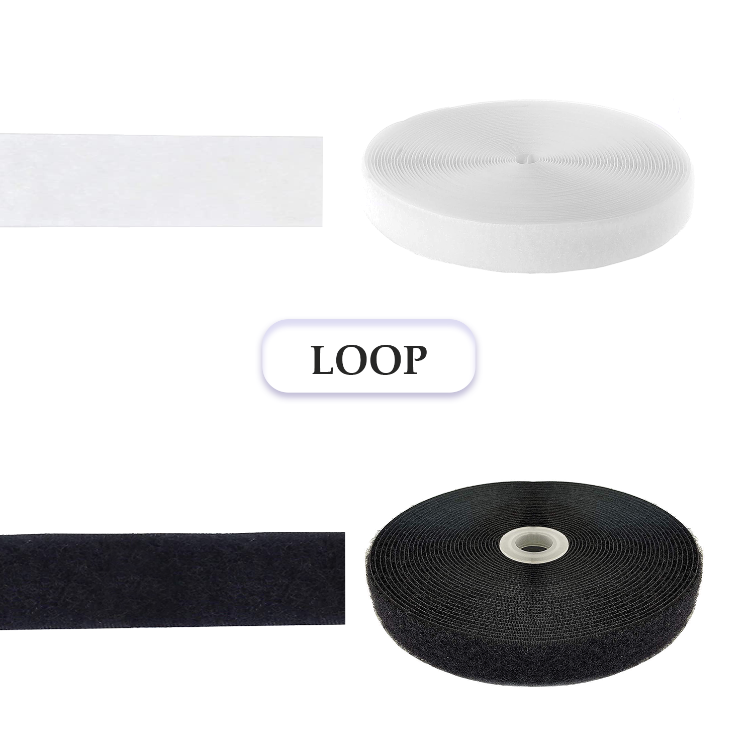 YKK Sew-On Loop Only Fastener Woven Nylon Black White Tape