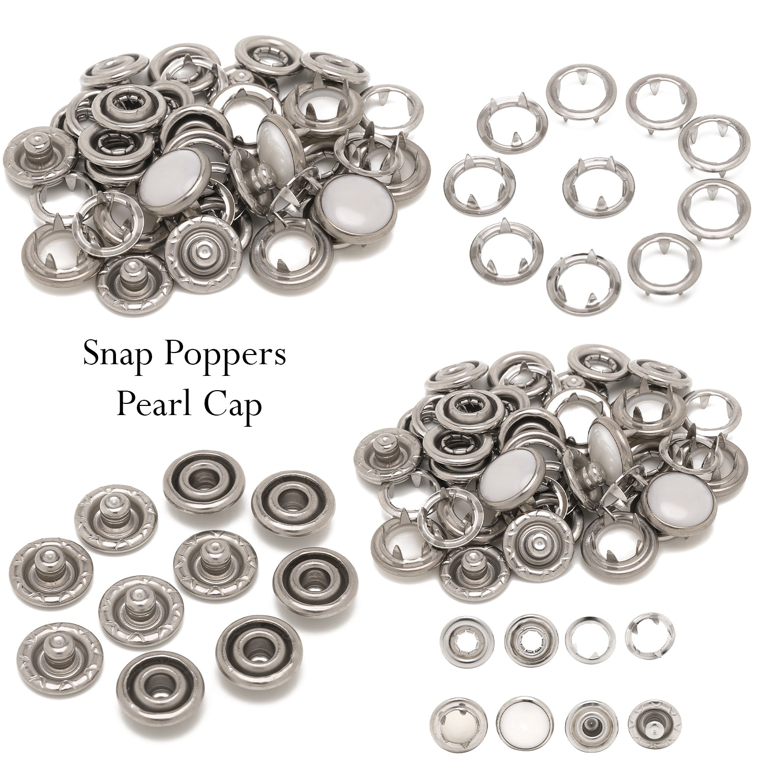 PRYM 12mm Pearl Snap Poppers Fasteners Stainless Steel Prong Ring Pres